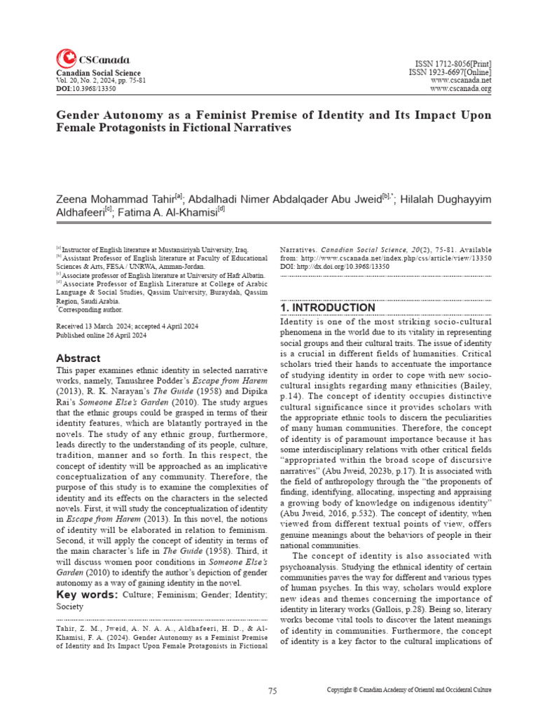 Gender Autonomy As A Feminist Premise of Identity and Its Impact Upon ...