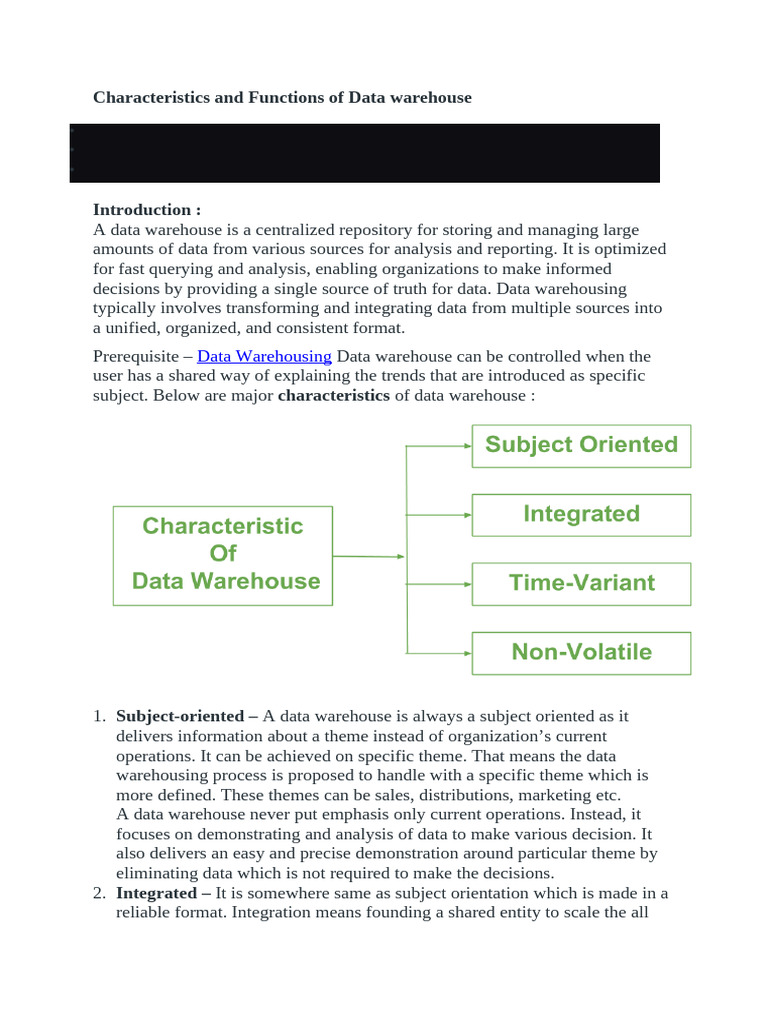 Characteristics and Functions of Data Warehouse | PDF
