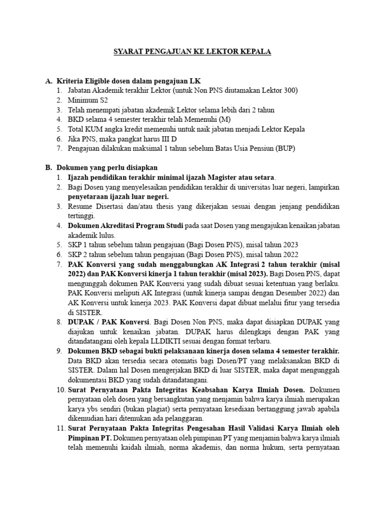 Syarat Pengajuan Lektor Kepala | PDF