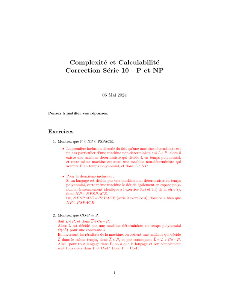 Complexité Serie 10 Correction | PDF
