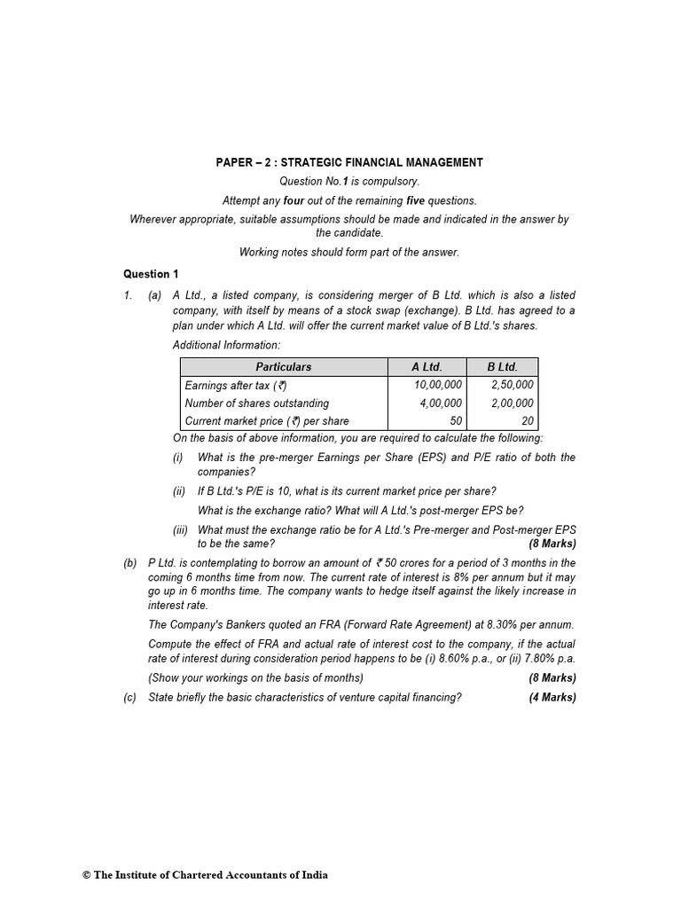 CA Final SFM Past Year Question Papers Compilation | PDF