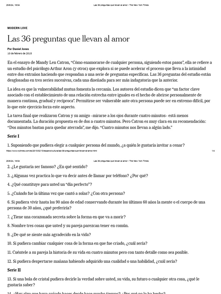 Las 36 preguntas que llevan al amor - The New York Times | PDF
