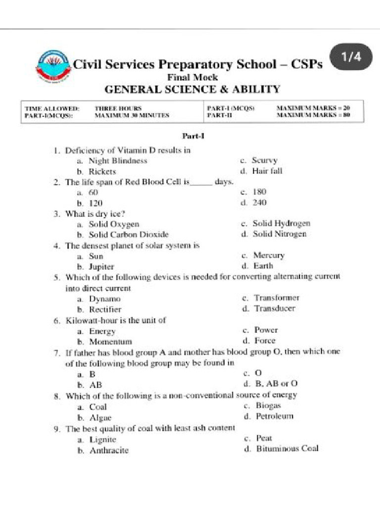 CSPs GSA Mock 2024 | PDF