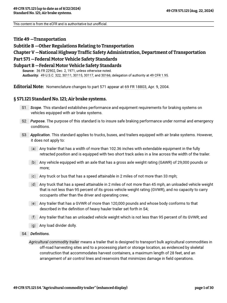 Federal Motor Vehicle Safety Standards 121 | PDF | Trailer (Vehicle ...
