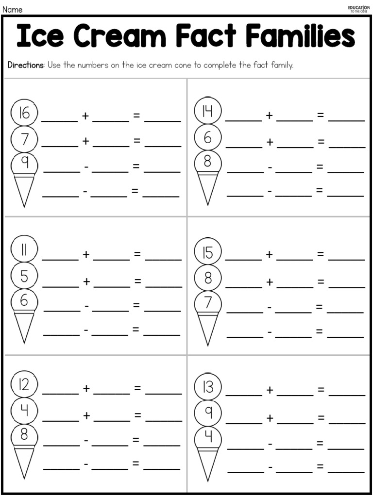 Ice Cream Math Fact Families | PDF