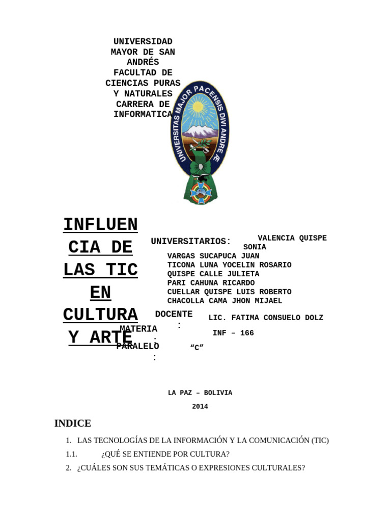 Influencia de Las Tics en La Cultura y Arte1 | PDF | Tecnología de información y comunicaciones ...