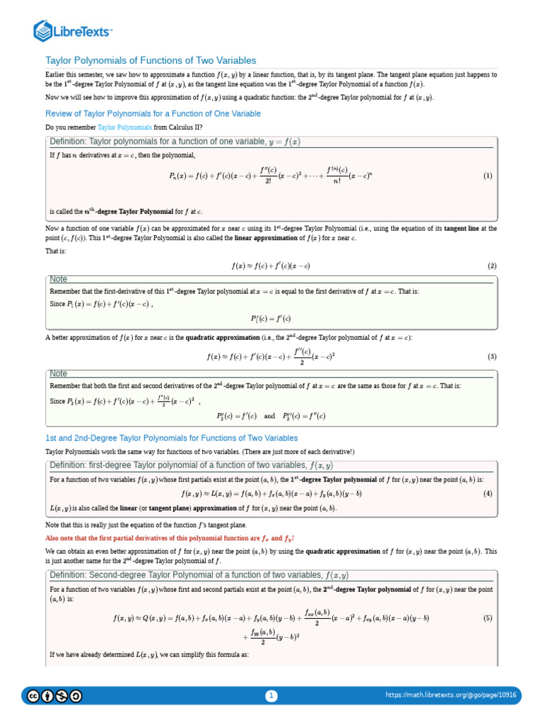 Taylor Polynomials of Functions of Two Variables | PDF