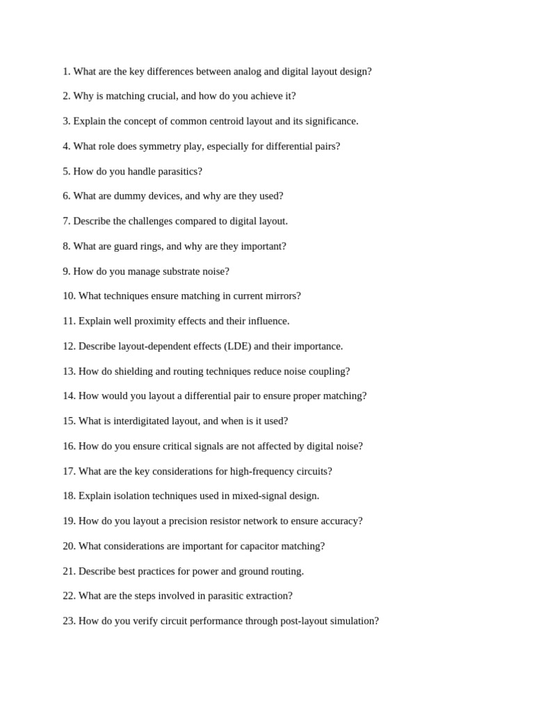 Key Analog Layout Design Interview Questions | PDF | Analogue ...