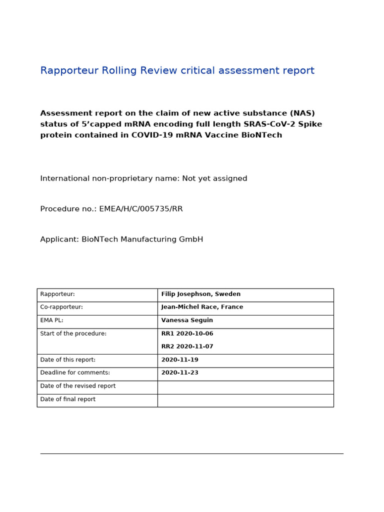 Rapporteur - S Rolling Review Report New Active Substance Status ...