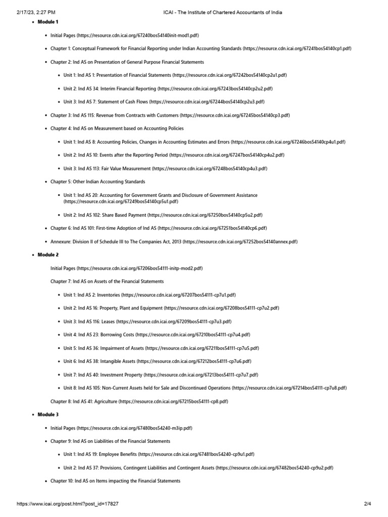 Ind AS List - FR Syllabus CA Final | PDF