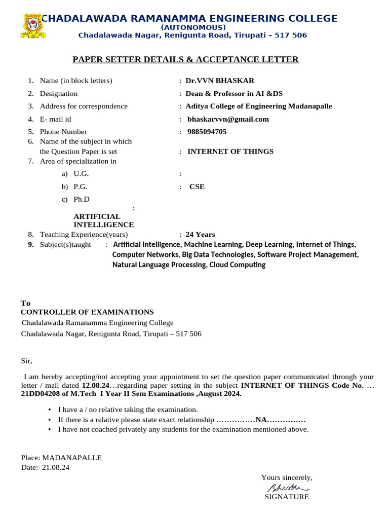 Acceptance Letter | PDF