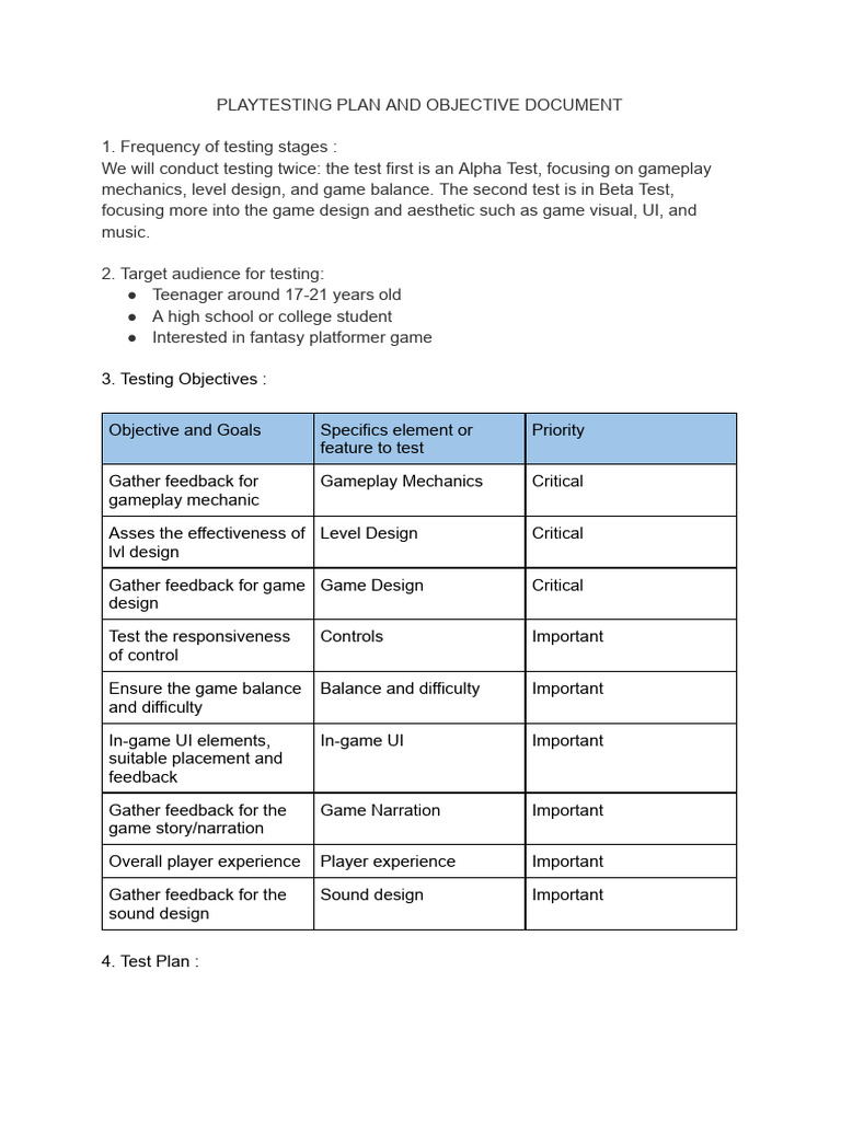 Playtesting Documents | PDF