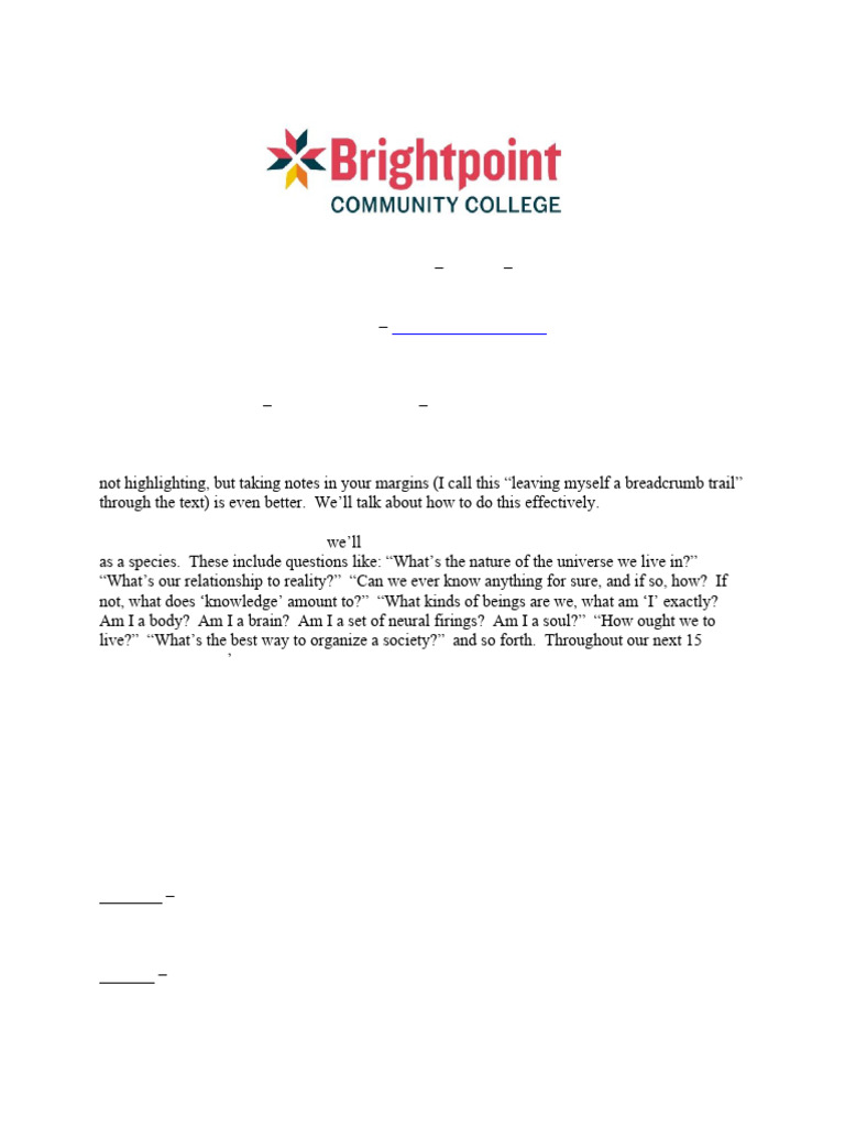 Devin Bray Brightpoint Phil. 100 M03 - E221 Syllabus (2024) | PDF