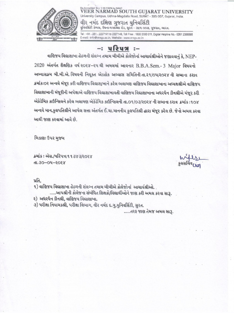 BBA Sem 3 (Major) Syllabus From 2024-25 (DT 30-05-2024) | PDF