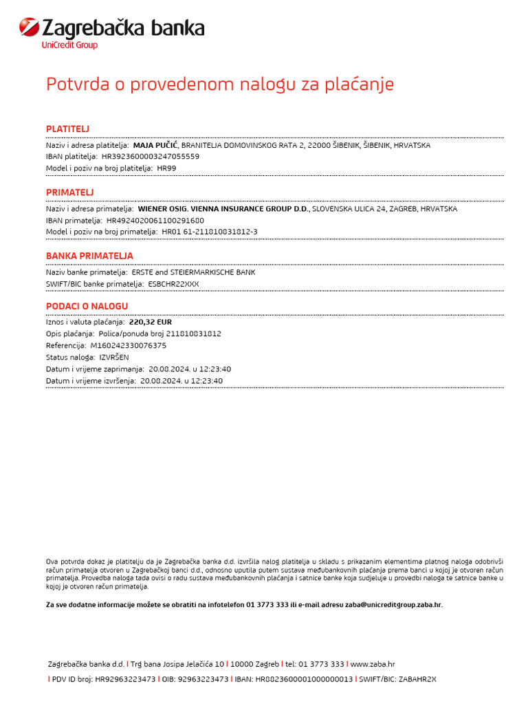 Potvrda o Uplati Osiguranja MAJA PUCIC | PDF