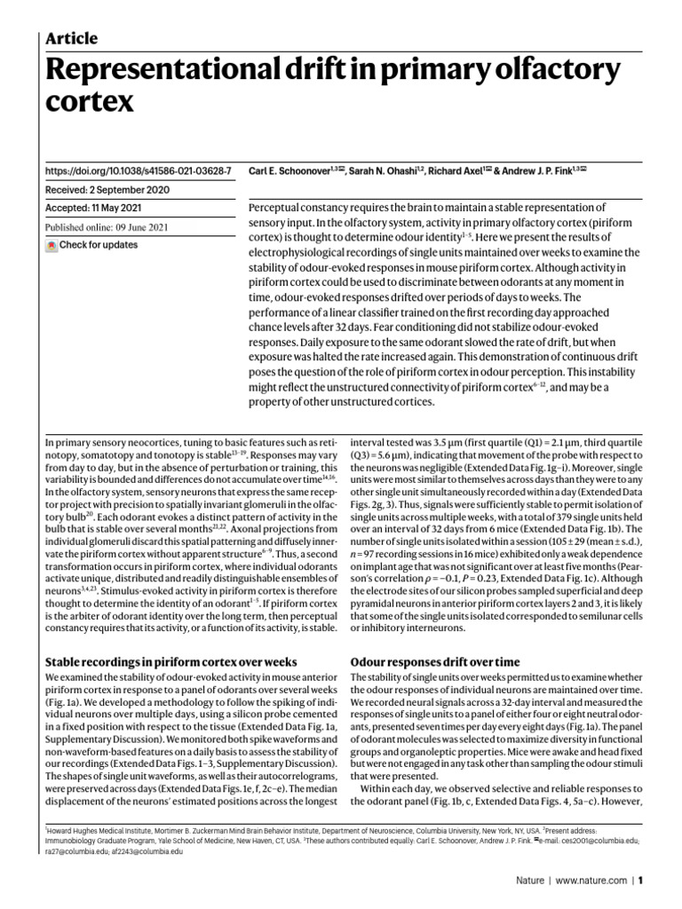 Representational Drift in Primary Olfactory Cortex | PDF