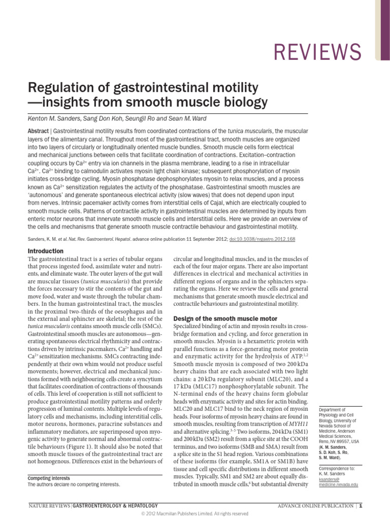Regulation of Gastrointestinal Motility - Insights From Smooth Muscle ...