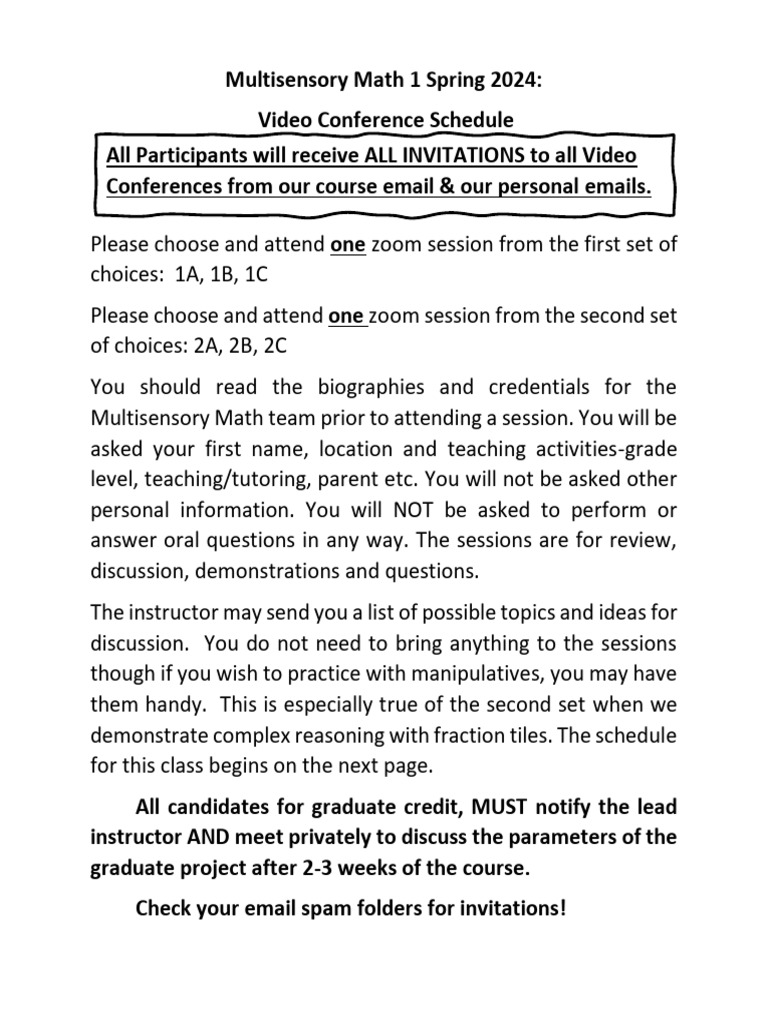 MSM 1 Spring 2024 Video Conference Schedule | PDF