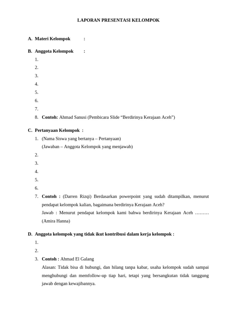 Format Laporan Presentasi Kelompok | PDF
