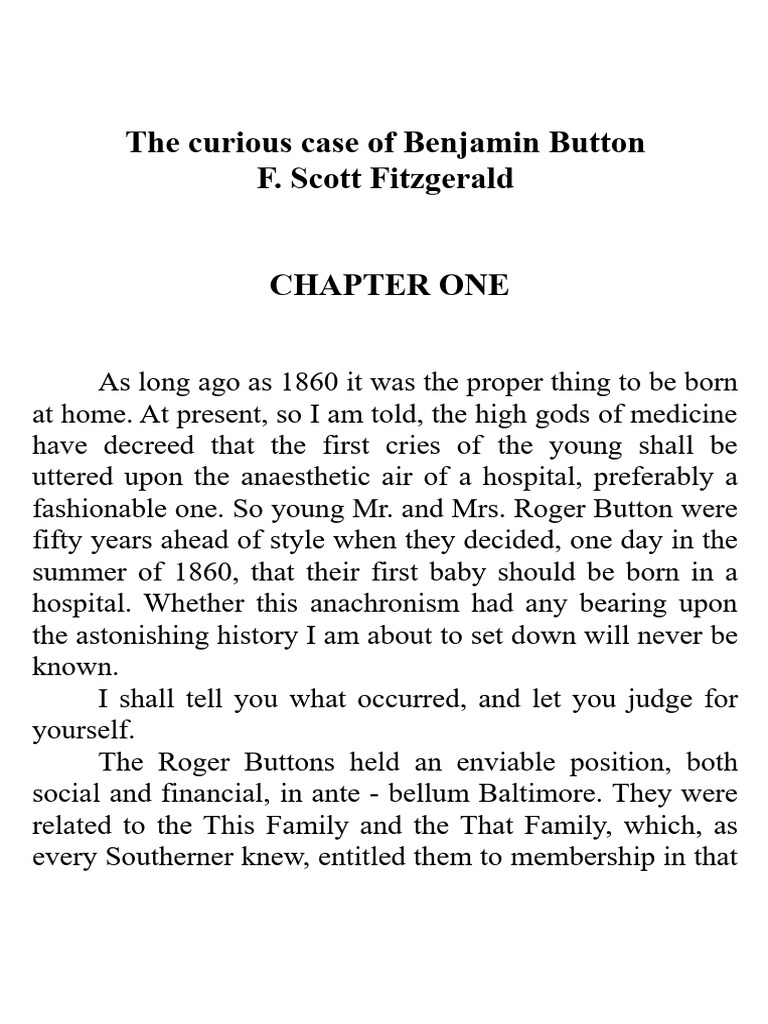 A3 The Curious Case of Benjamin Button F Scott Fitzgerald | PDF