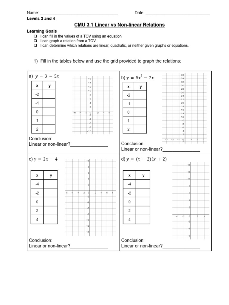 CMU34 - 3.1 Linear Vs Non-Linear Relations | PDF