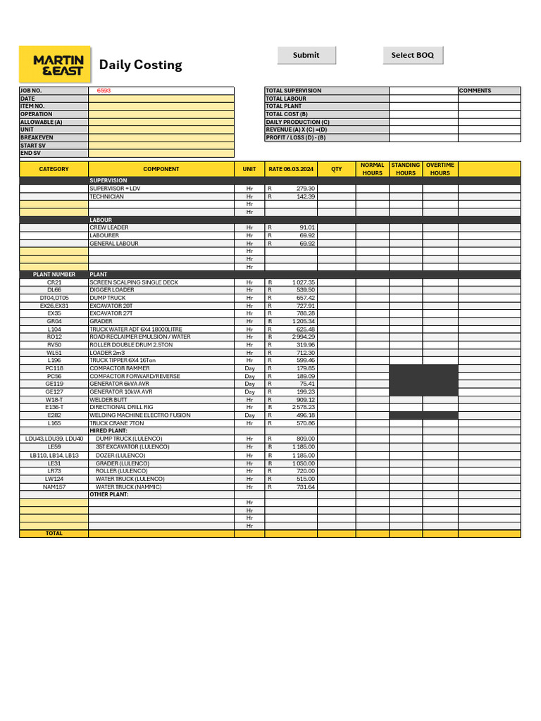 6593 - Costing Sheet Rev 2 | PDF