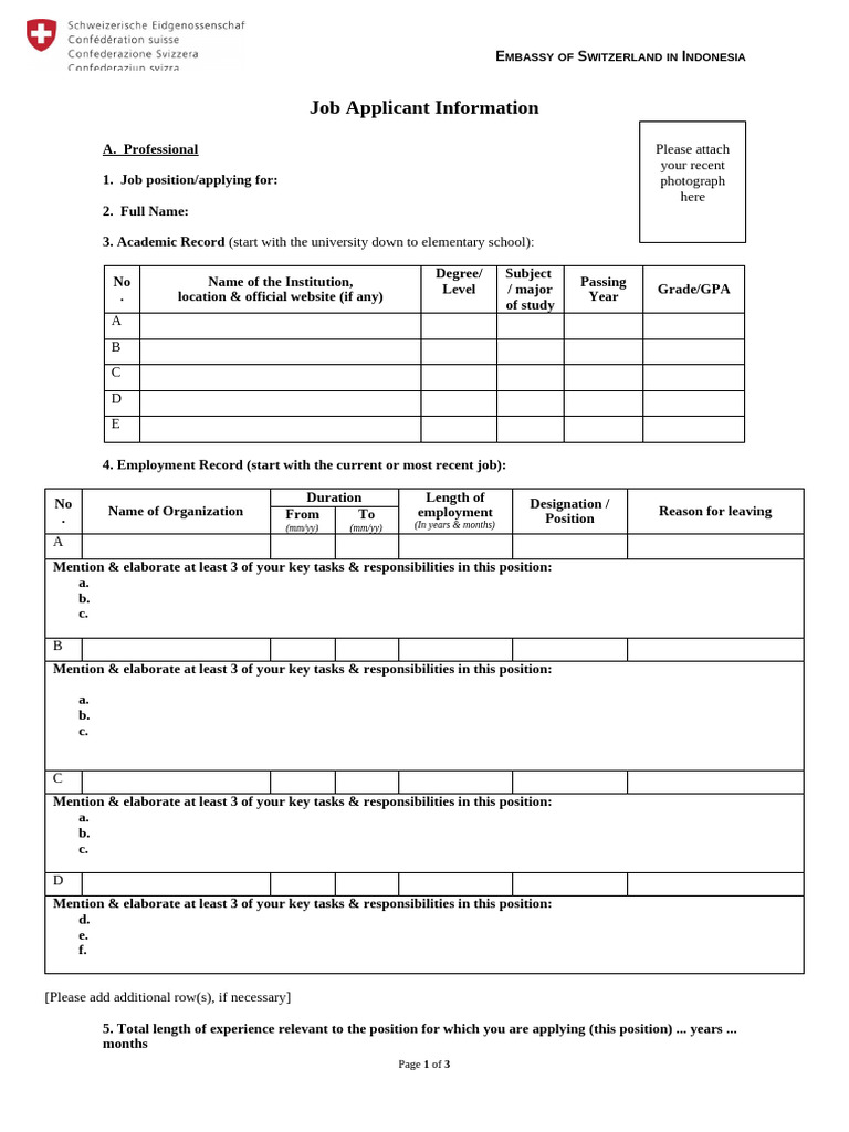 Fdfa Job Application Form - EN | PDF