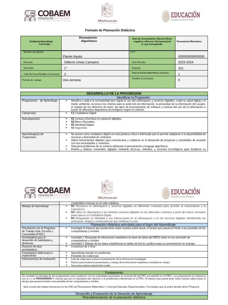 Formato Modificado de La Planeación Didáctica - para La Nueva Escuela Mexicana | PDF