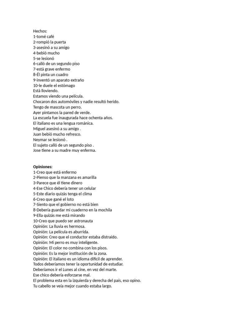 20 Ejemplos de Hechos y Opiniones | PDF