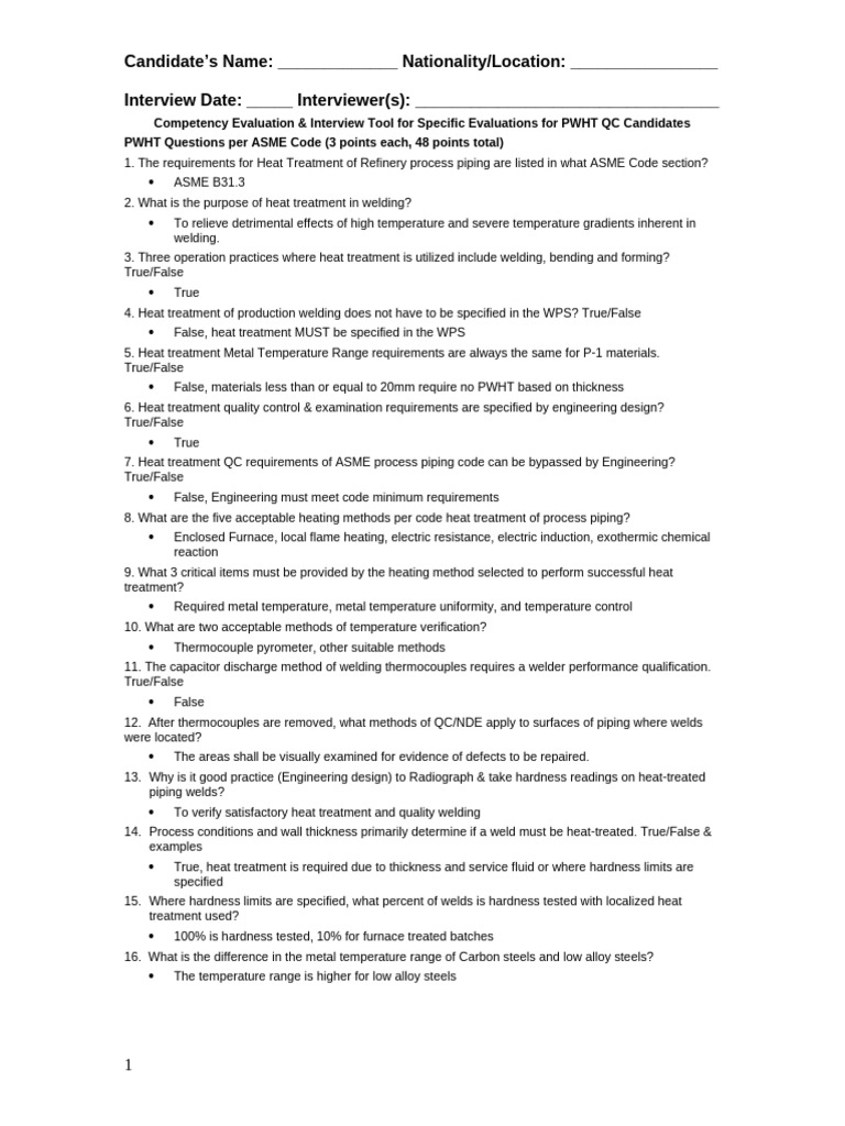 PWHT QC Candidate Test-Answ | PDF