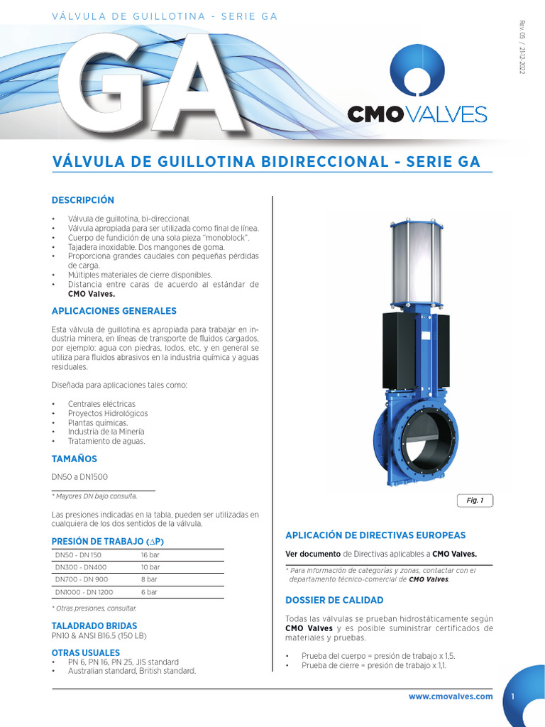 KNIFE GATE VALVES CMO SERIE GA Rev 05 (Sheet Data) ES - Indd | PDF