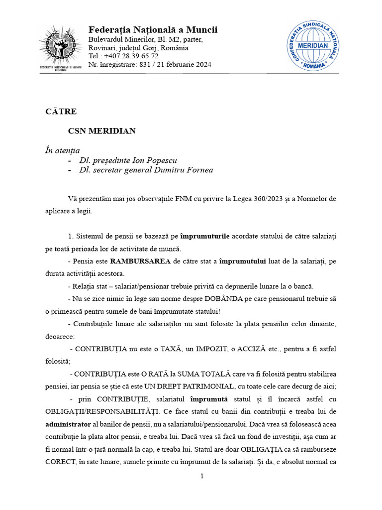 Raspuns CSN La LG Pensiilor | PDF