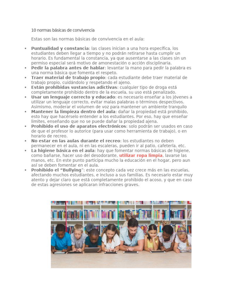 10 Normas Básicas de Convivencia en El Aula | PDF