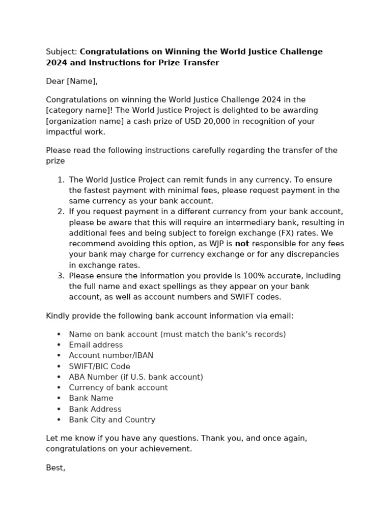 Challenge 2024 - Winners' Prize Email | PDF