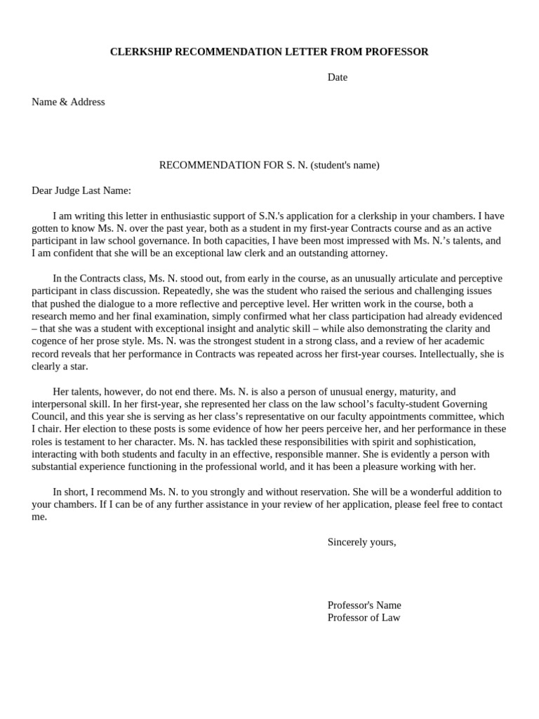 Letter of Recommendation Pro | PDF | Law Clerk | Wellness