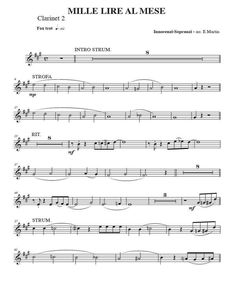 MILLE LIRE AL MESE - Clarinet 2 | PDF