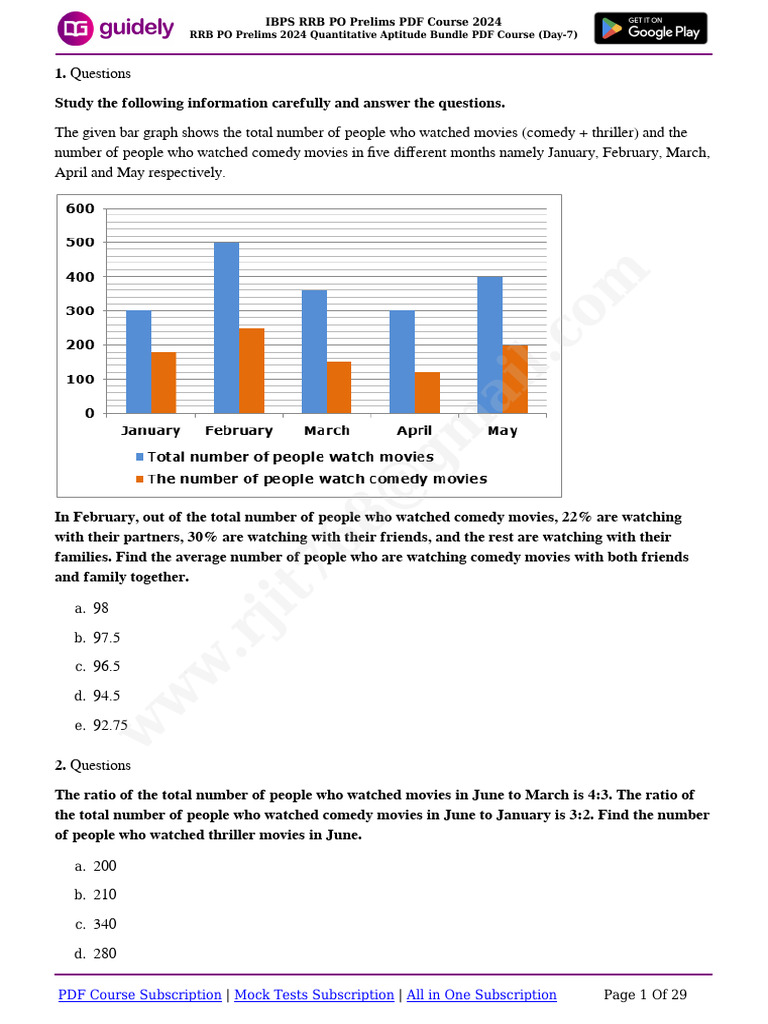 RRB PO Prelims 2024 Quantitative Aptitude Bundle PDF Course (Day-7) | PDF