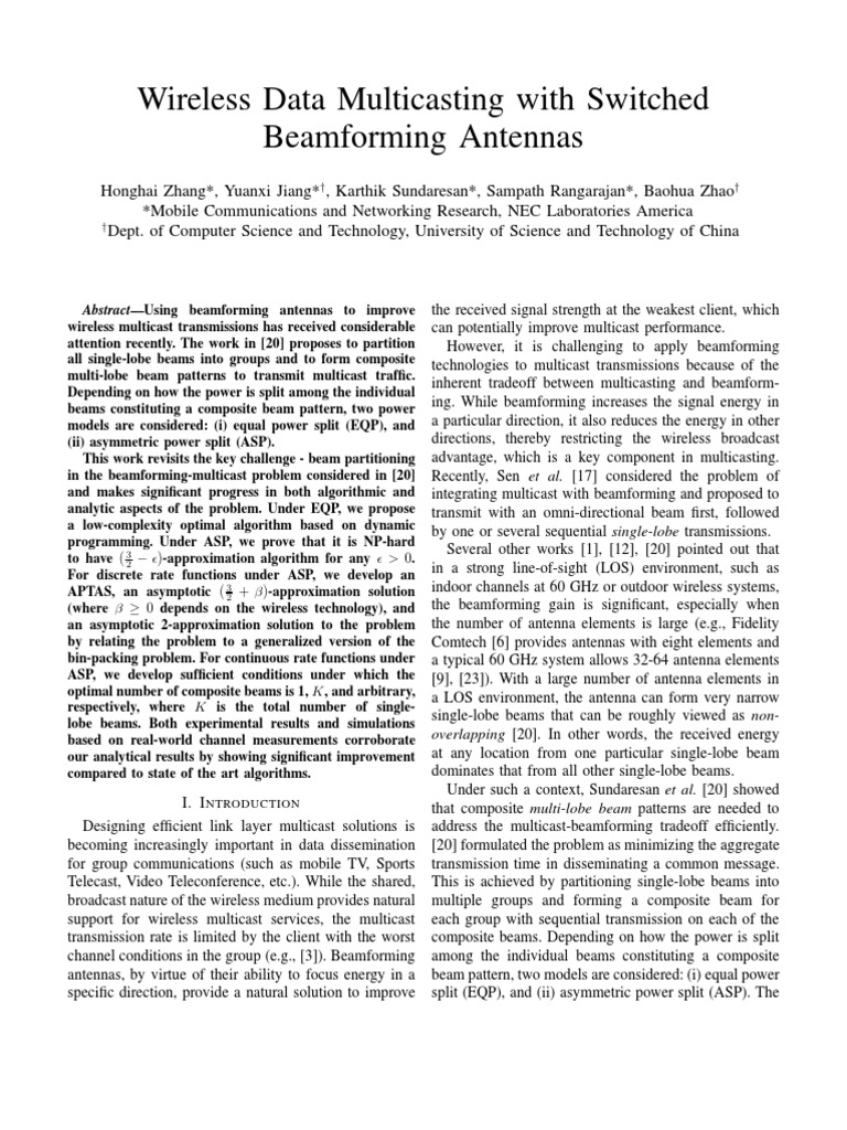 Wireless Multicasting with Beamforming | PDF | Mathematical Optimization | Multicast