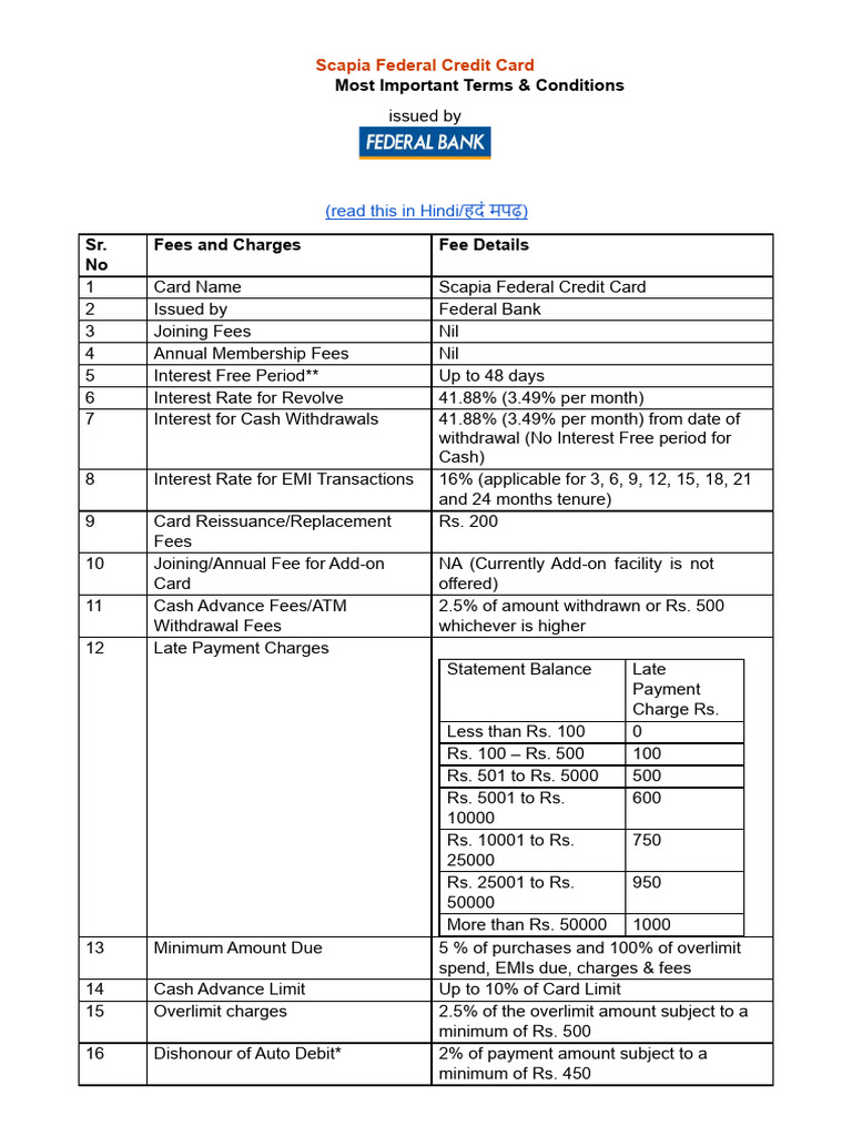 MITC Scapia Federal Credit Card | PDF