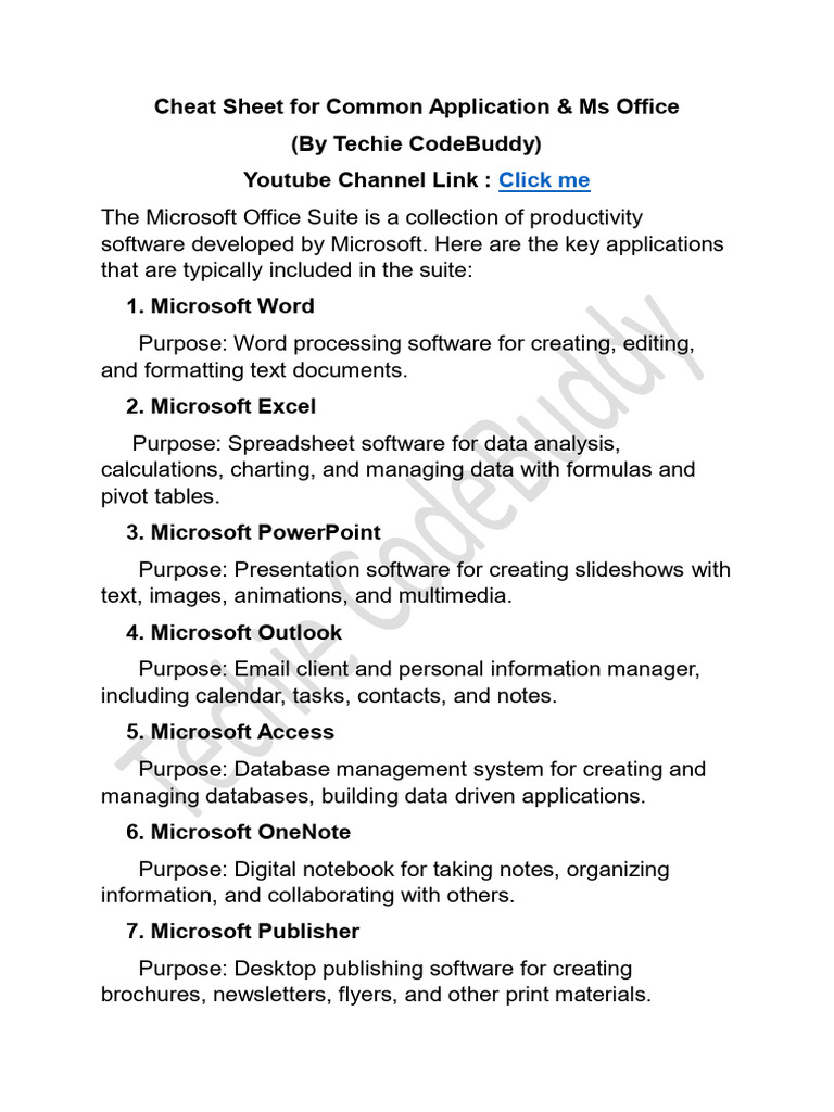 Cheat Sheet For Common Application & MS Office | PDF