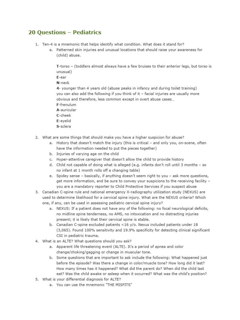 20 Questions Pediatrics | PDF
