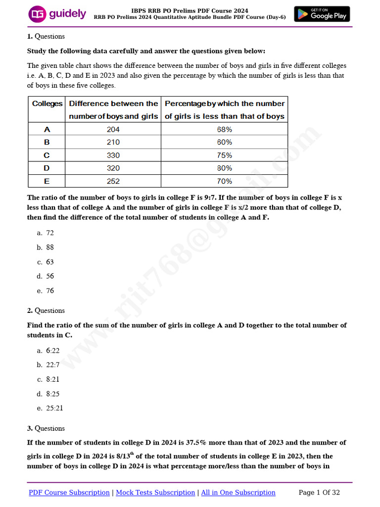 RRB PO Prelims 2024 Quantitative Aptitude Bundle PDF Course (Day-6) | PDF
