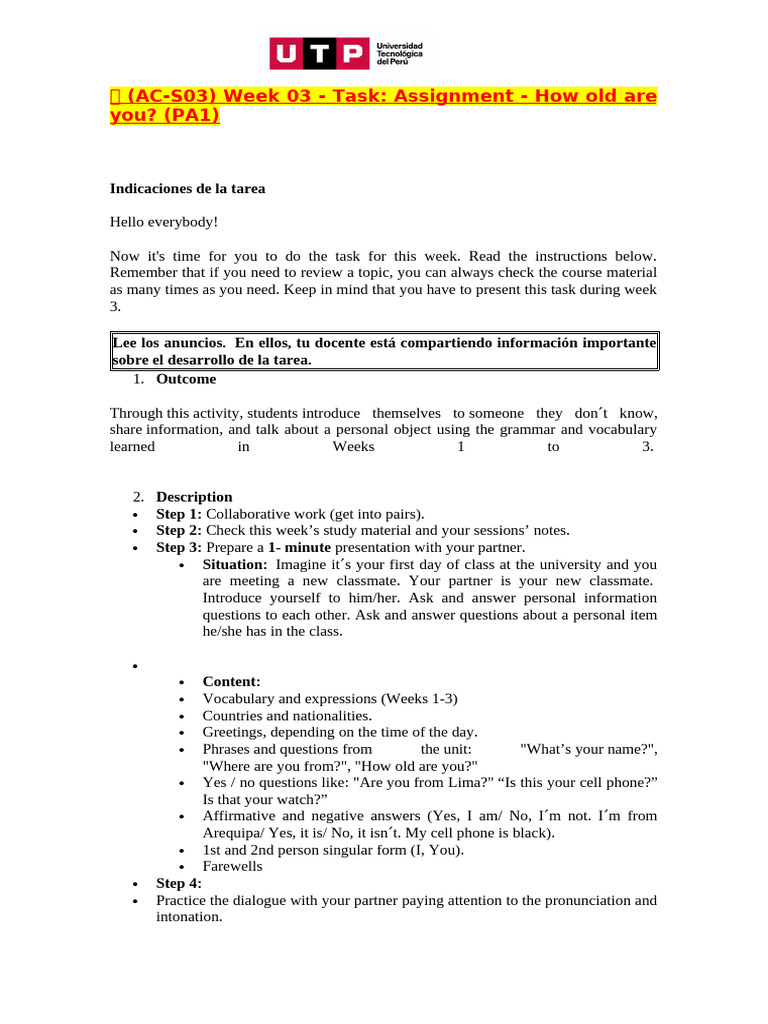 ? (AC-S03) Week 03 - Task Assignment - How Old Are You (PA1) (Ingles 1) | PDF | You Tube ...