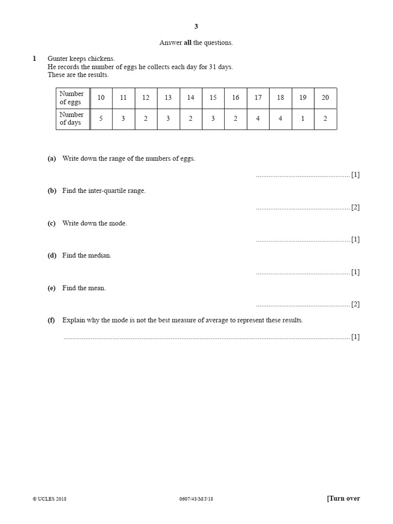 Mean Median Mode Interquartile Range s18 Qp43 | PDF