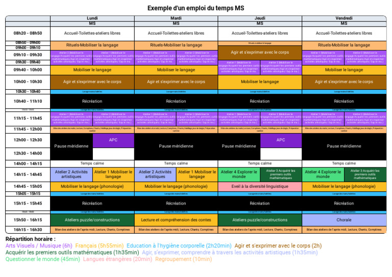 Exemple D'un Emploi Du Temps MS | PDF