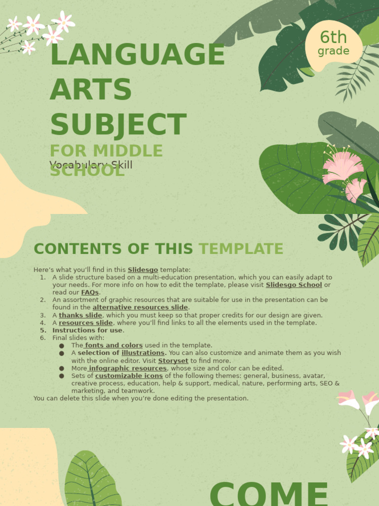 Language Arts Subject For Middle School - 6th Grade - Vocabulary Skills ...