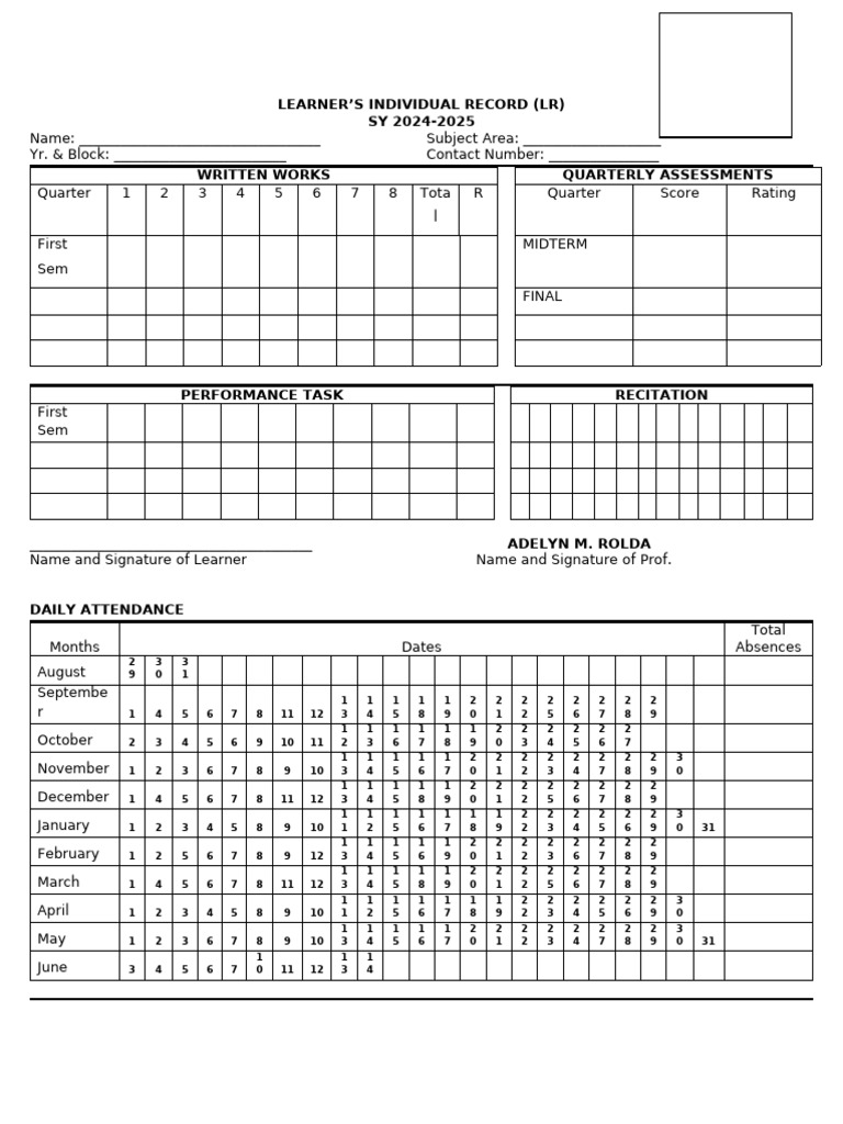 Learner's Individual Record SY 2024-2025 | PDF