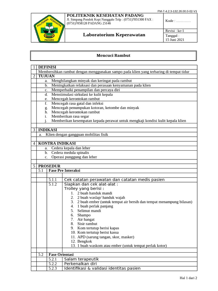 Sop Mencuci Rambut | PDF