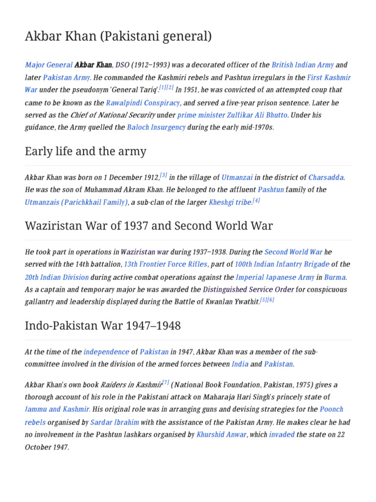Akbar Khan (Pakistani General) - Wikipedia | PDF