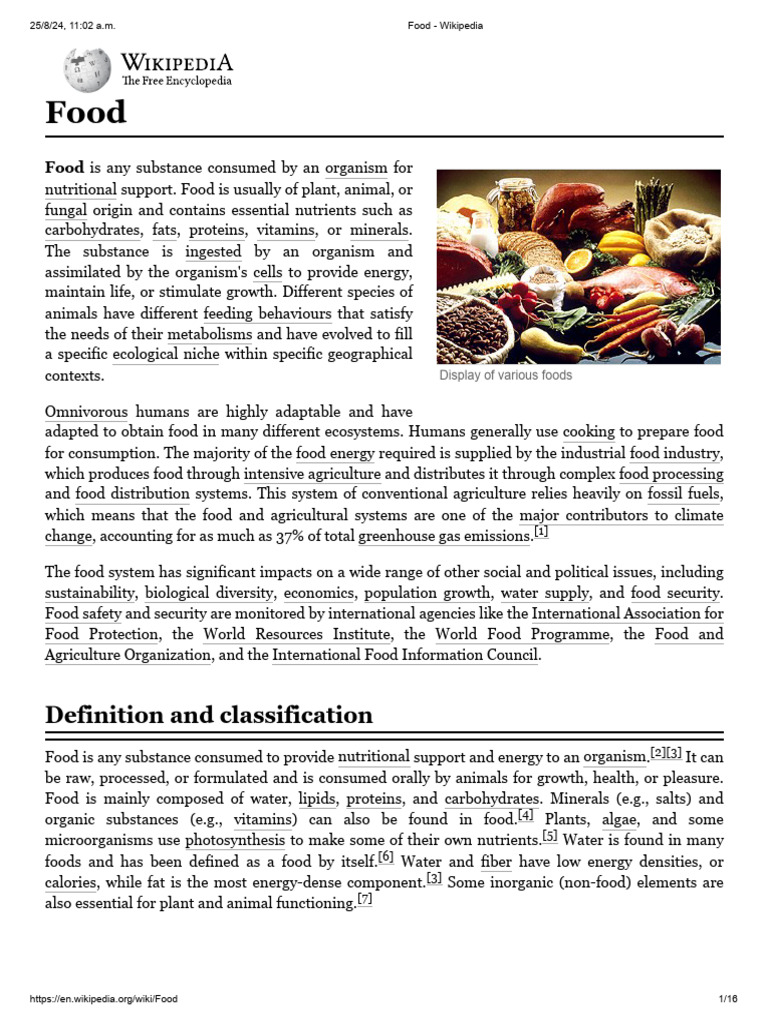 Food - Wikipedia | PDF